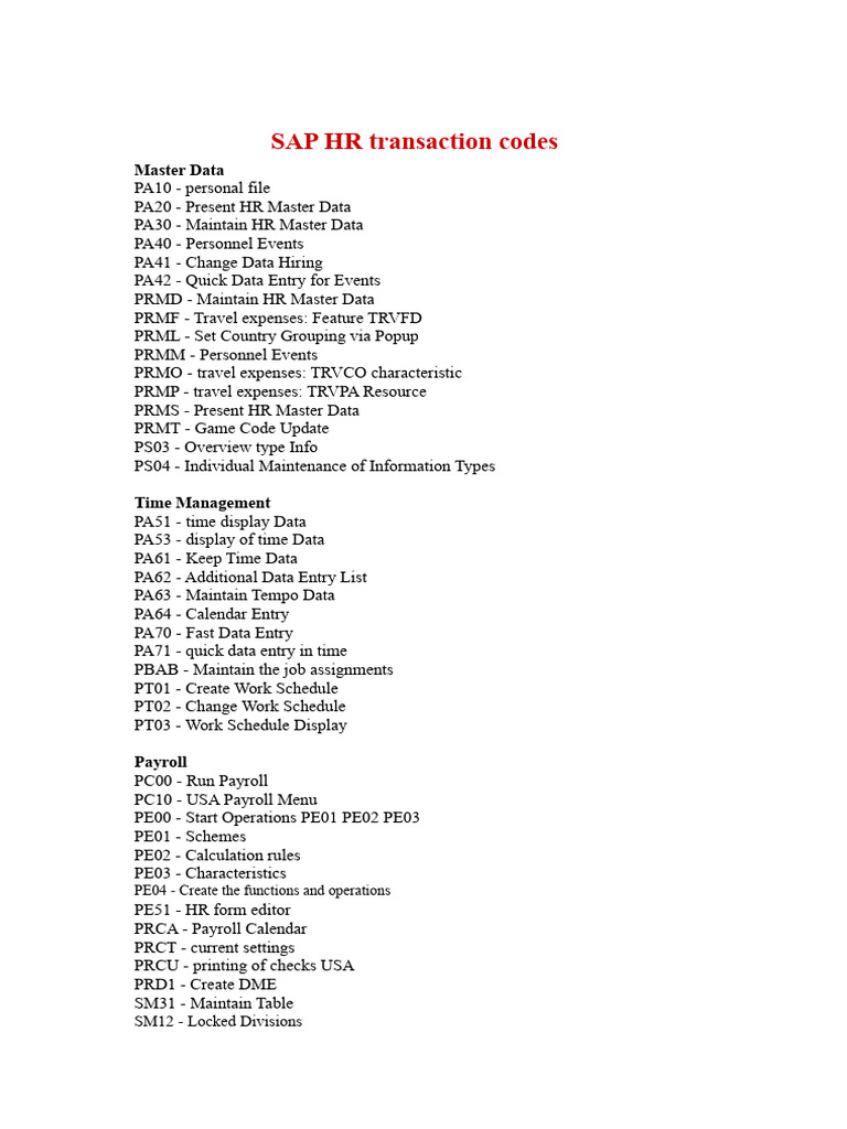 267818315-SAP-Transaction Codes-HR.docx | PDF | Business | Software