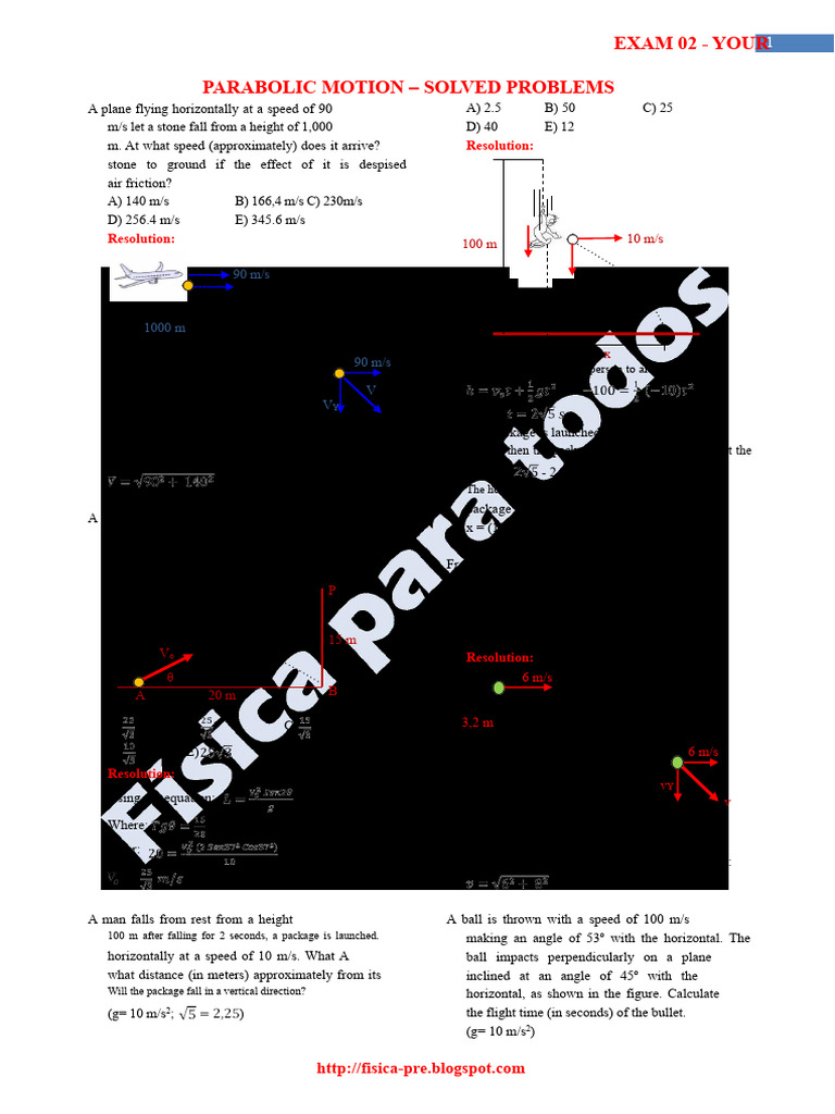 Parabolic Motion Problem Solutions | PDF | Projectiles | Speed