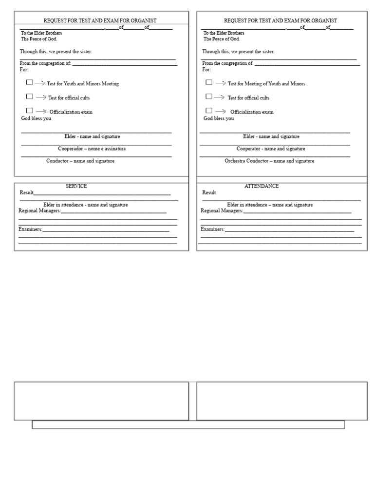 Organist Test and Exam Request Form | PDF