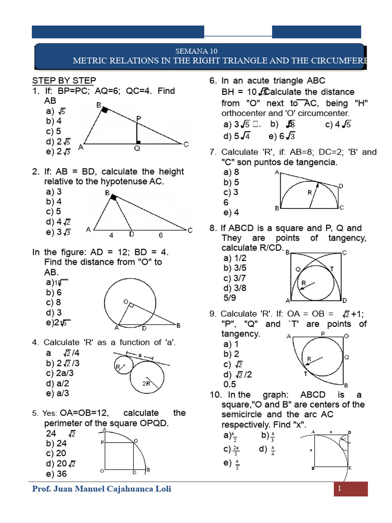 Metric Relations in Triangles and Circles PDF | PDF | Circle | Triangle