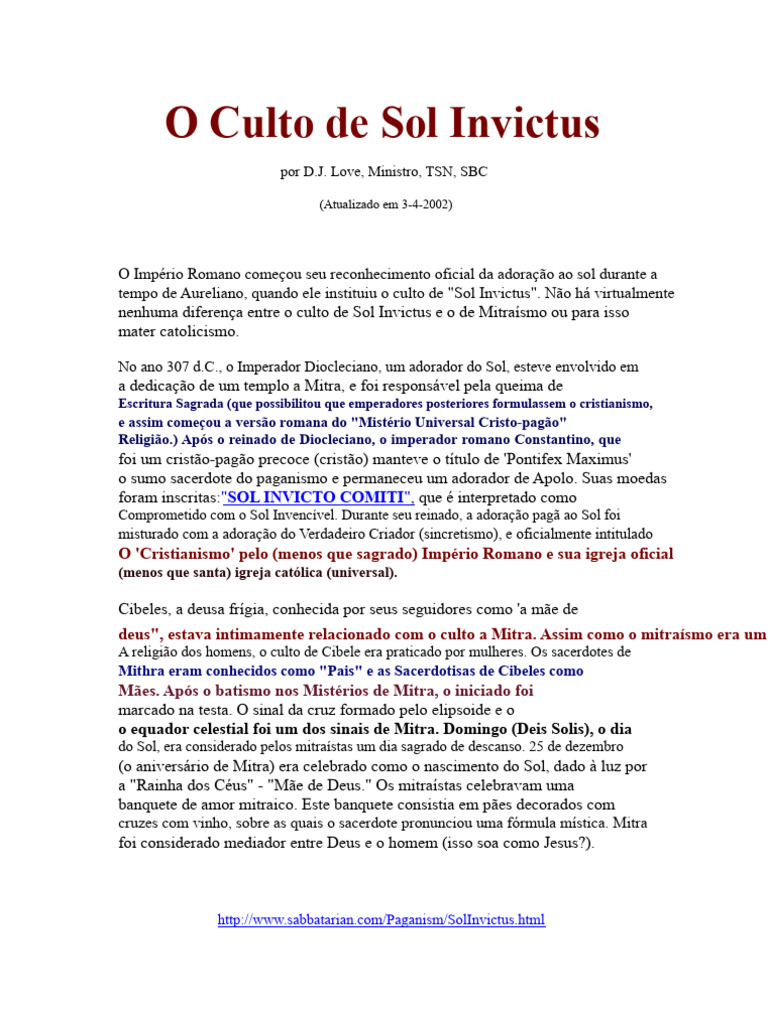 O Culto de Sol Invictus (origem do Natal) | PDF