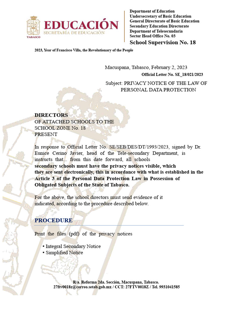 Official - Communication - Se - 18 - 021 - 2023 - Privacy Notice of The ...