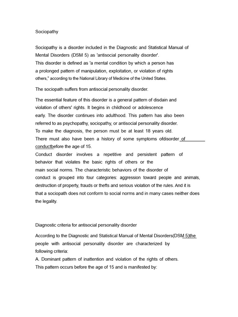 Sociopathy | PDF | Antisocial Personality Disorder | Personality Disorder