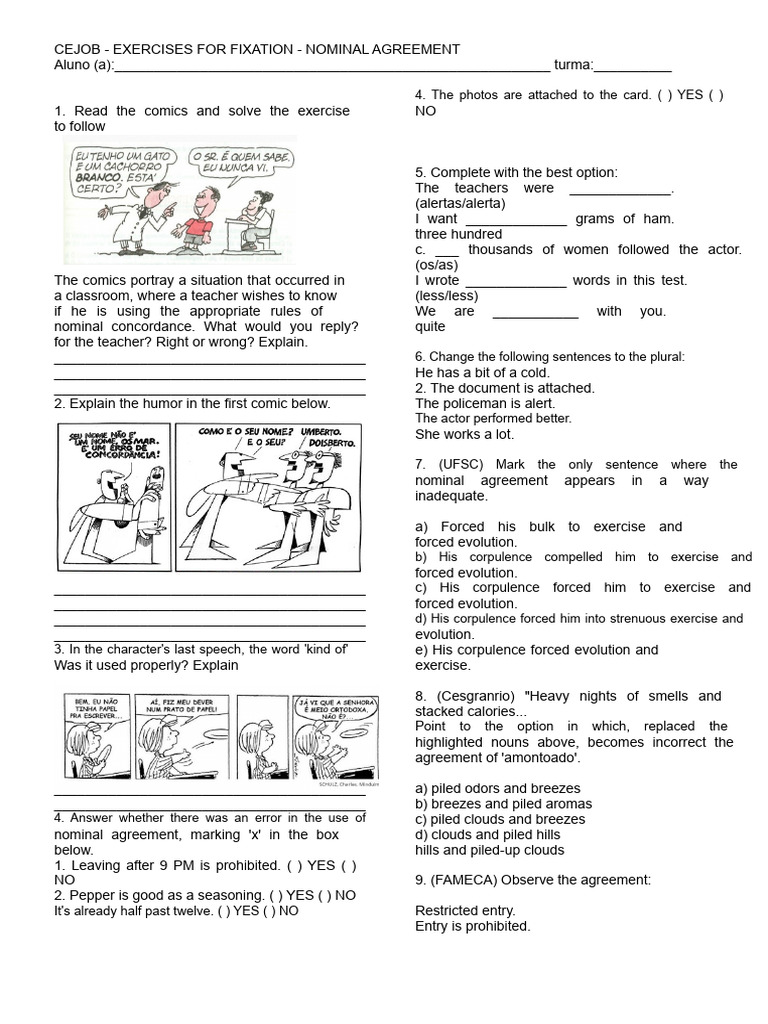 Nominal Agreement Exercises for Students | PDF | Linguistics | Languages