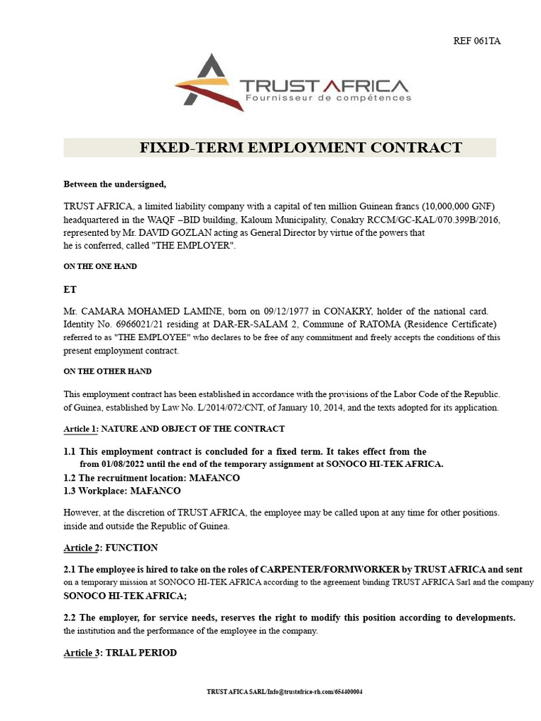 Fixed-Term Employment Contract Template | PDF | Employment | Damages
