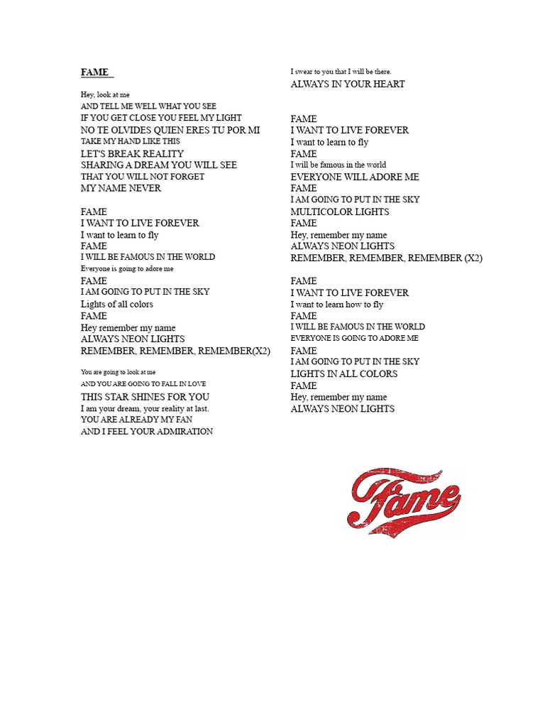 FAME Lyrics | PDF