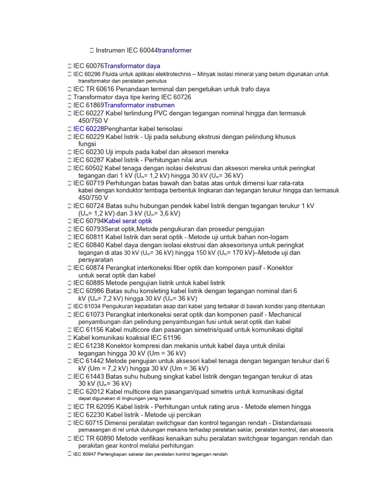 Standar IEC untuk Transformator dan Kabel | PDF