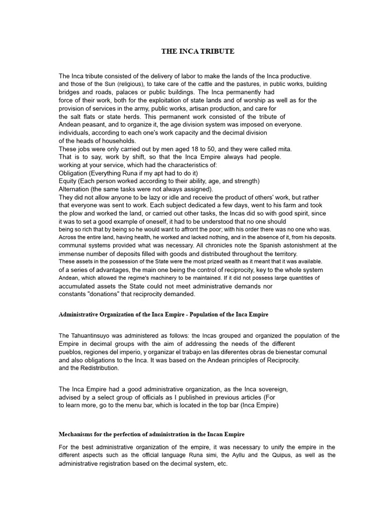 The Inca Tribute | PDF | Taxes | Tax Deduction