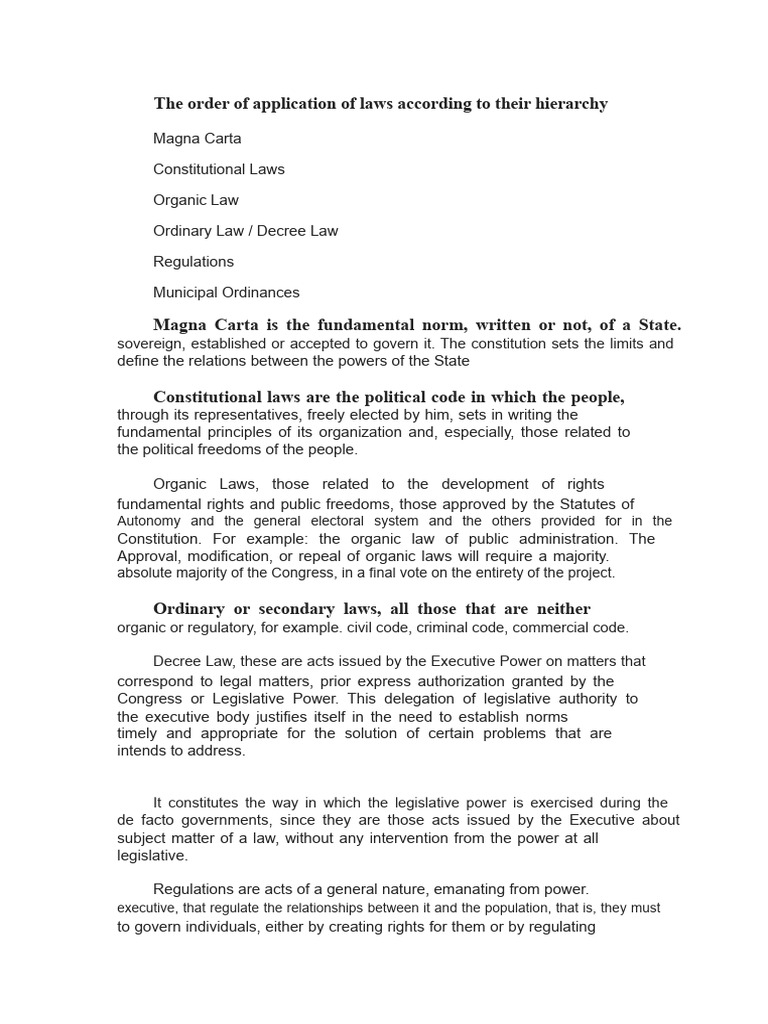 The Order of Application of Laws According To Their Hierarchy | PDF ...