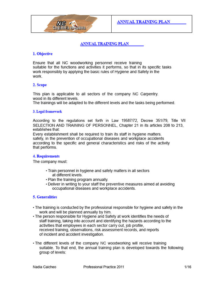 Annual Safety Training Plan for Woodworking | PDF | Safety