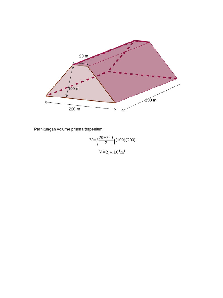 Volume Prisma Trapesium: Perhitungan V=2,4.10^6 m³ | PDF