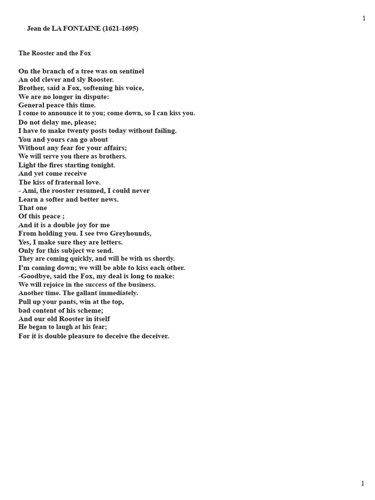 The Rooster and the Fox: A Fable | PDF