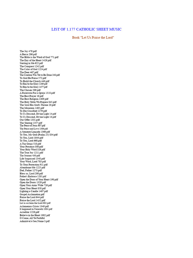 List of Catholic Sheet Music | PDF | Eucharist | Glory (Religion)