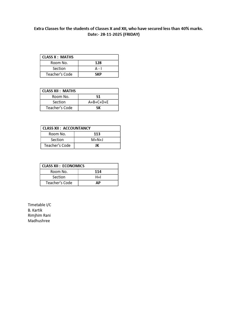 Extra Class Schedule (28!11!2025) | PDF