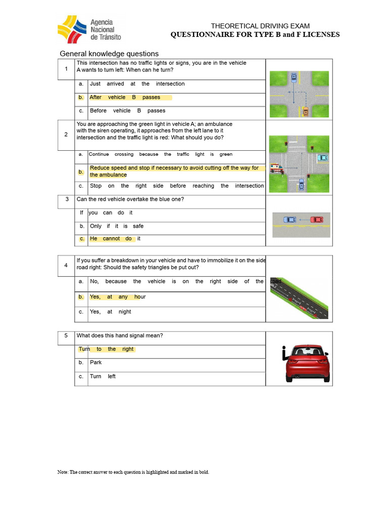 Type B and F Driving Exam Questions | PDF | Traffic | Intersection (Road)