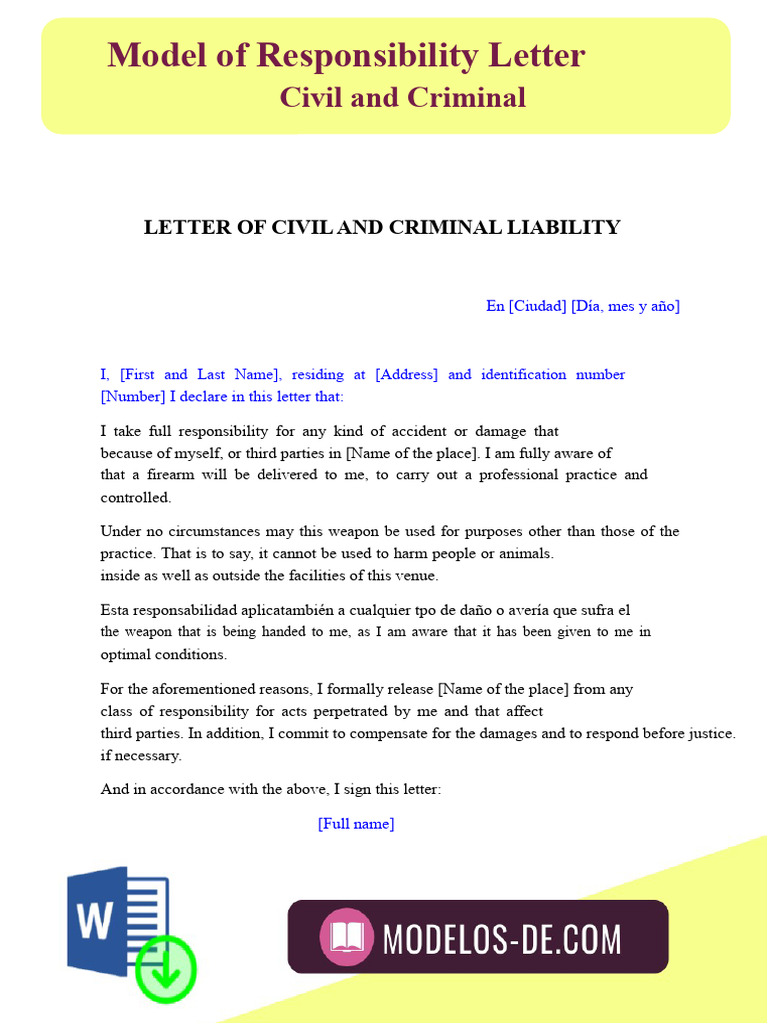 Civil and Criminal Liability Letter Template | PDF