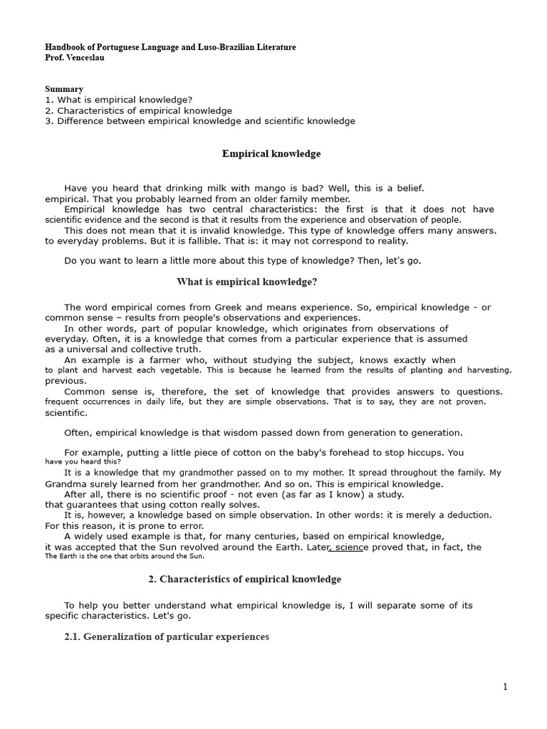 Empirical Knowledge vs. Scientific Knowledge.-1 | PDF | Knowledge ...