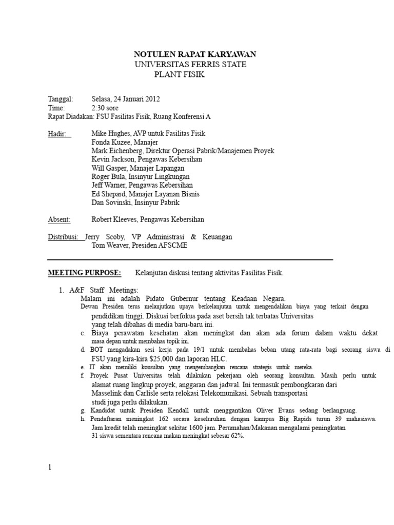 Notulen Rapat Staf Sample PDF | PDF