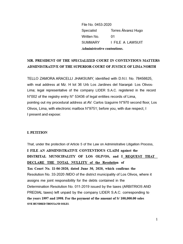 Contentious Administrative Claim | PDF | Lawsuit | Justice