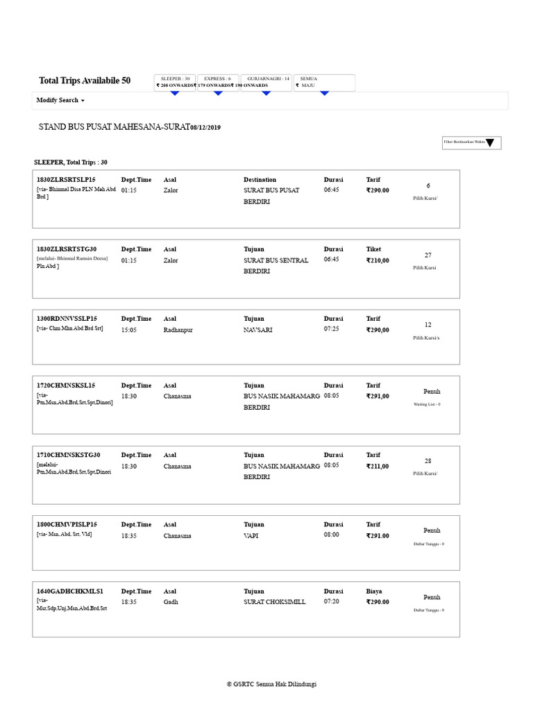 Surat Bus Schedule and Fares | PDF