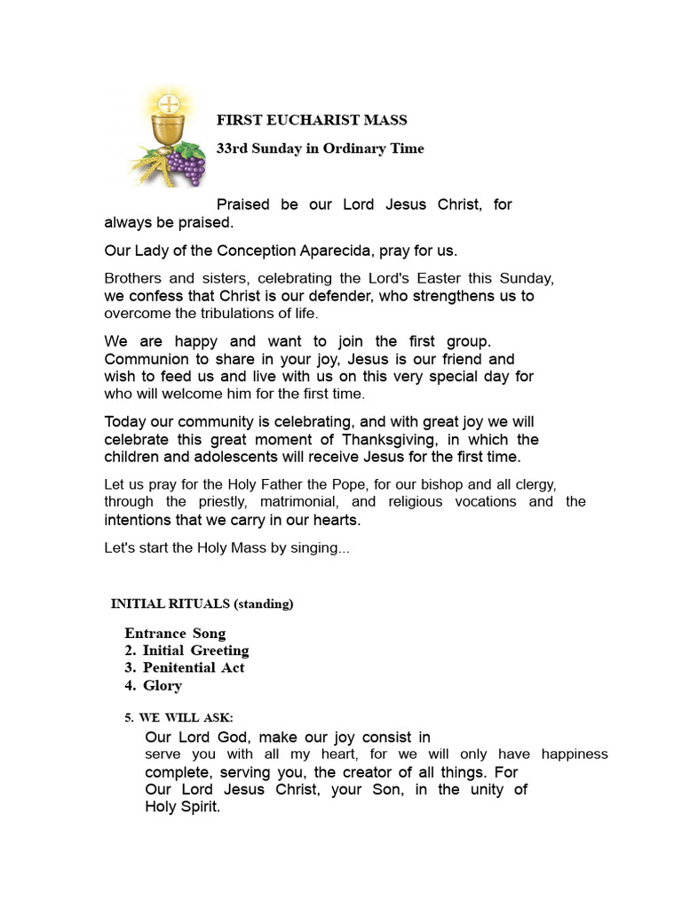 FIRST EUCHARIST MASS Parish | PDF | Eucharist | Mass (Liturgy)