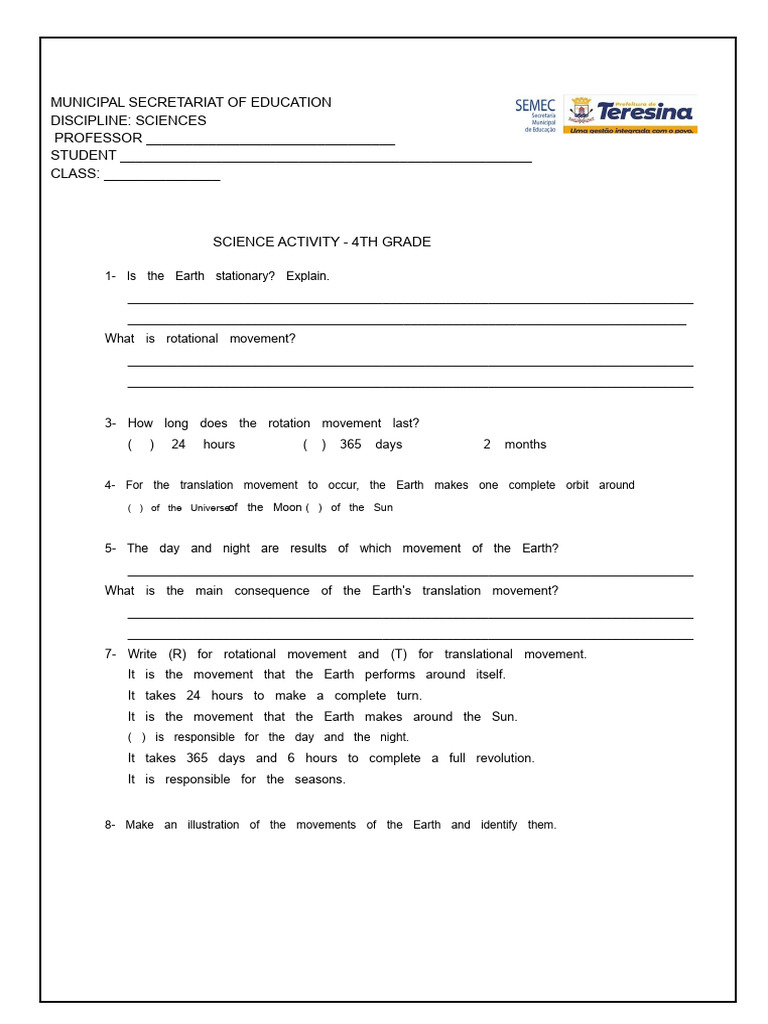 Activity On Rotation and Translation Movement 4TH Grade | PDF