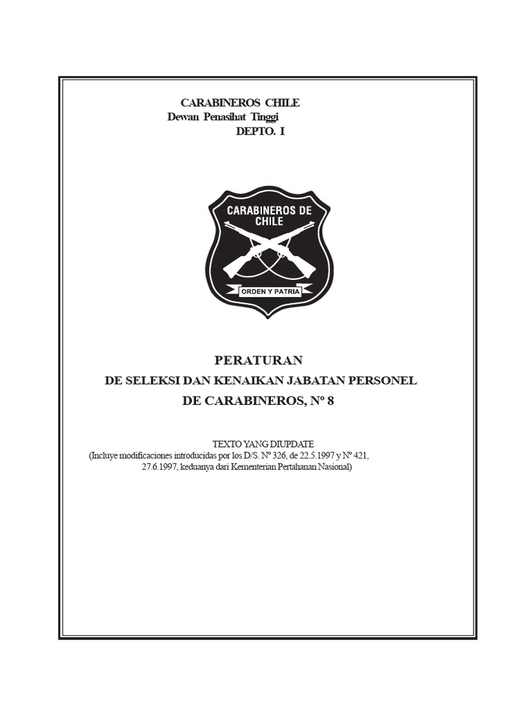 PERATURAN SELEKSI DAN KENAIKAN PANGKAT PERSONEL CARABINEROS, NO. 8 | PDF