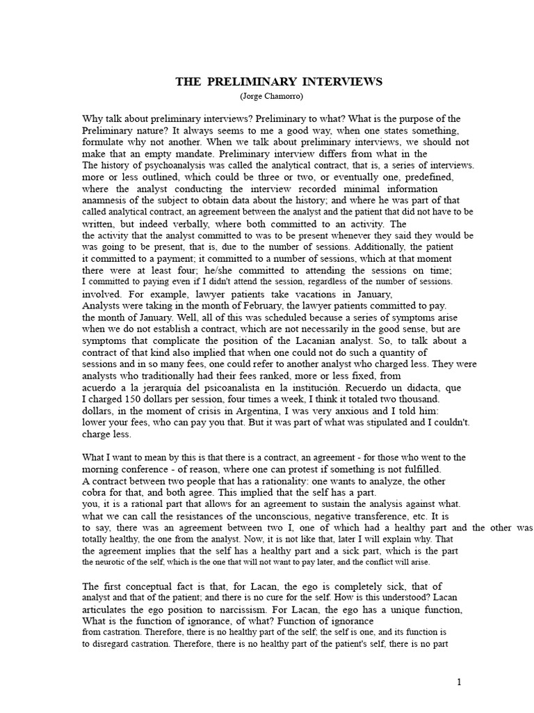 Understanding Preliminary Interviews in Psychoanalysis | PDF ...