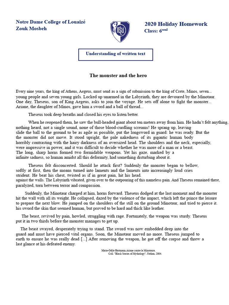 2zaZnPLgamv-3. French 6th Grade - The Monster and The Hero | PDF ...