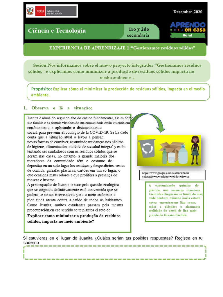 FICHA DE AUTOAPRENDIZAGEM SEMANA 1 CIÊNCIA E TECNOLOGIA CICLO VI.pdf | PDF | Desperdício | Biogás