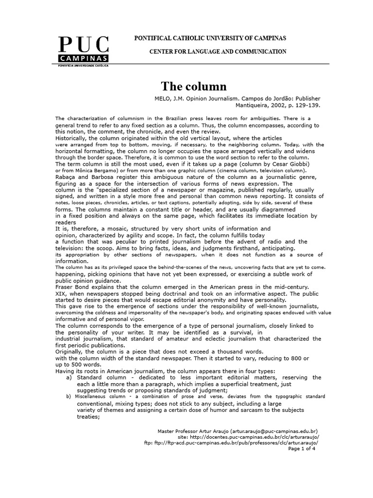 The journalistic column, by José Marques de Melo | PDF | Journalism ...
