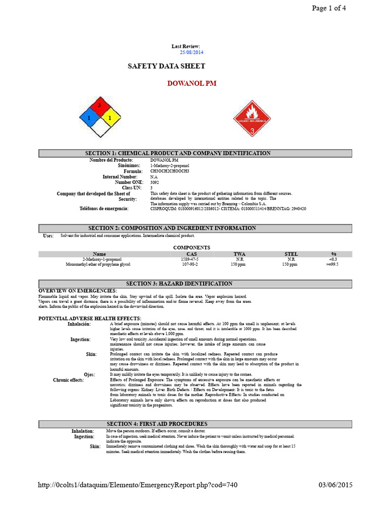MSDS DOWANOL PM.pdf | PDF | Fires | Water