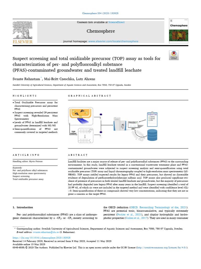 15. Suspect Screening and TOP Assay as Tools for Characterization of ...