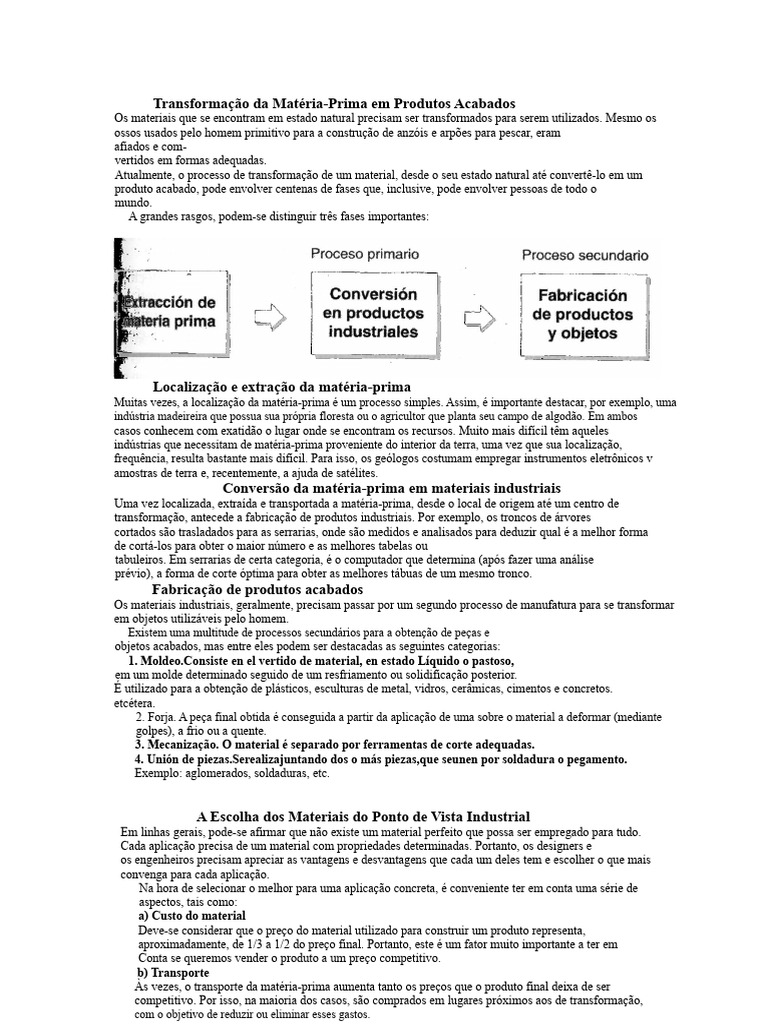 Transformação da Matéria-Prima em Produtos Acabados | PDF | Matéria ...