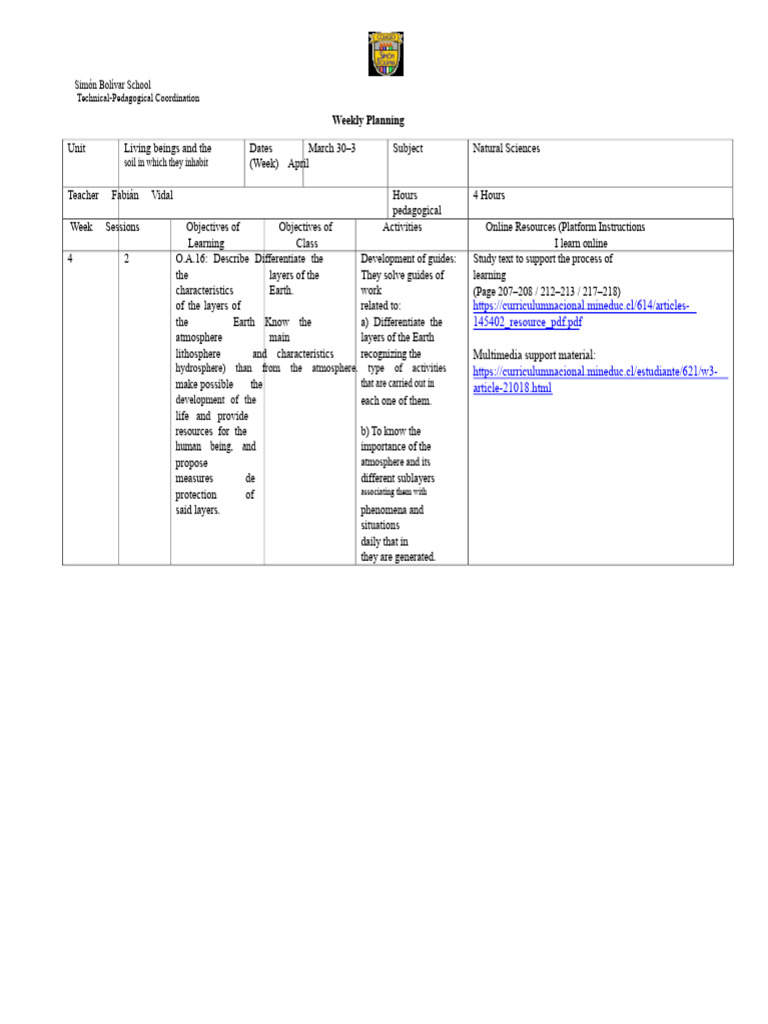 PLANNING-Natural Sciences-6th Grade A | PDF | Earth | Earth Sciences