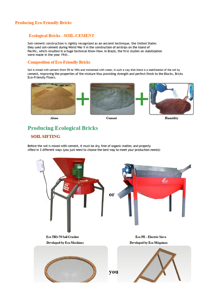 01 - Eco Machines - Producing Eco-Friendly Bricks | PDF | Brick | Cement