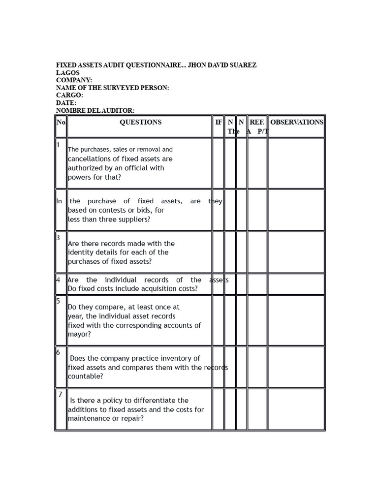 Fixed Assets Audit Questionnaire Guide | PDF | Fixed Asset | Depreciation