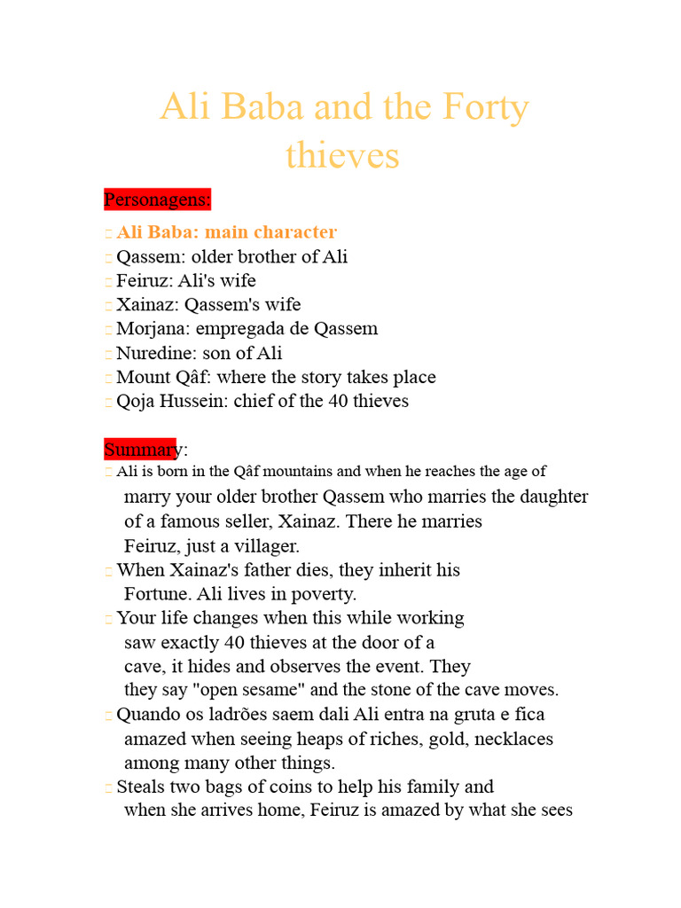 Ali Baba and the Forty Thieves Summary | PDF