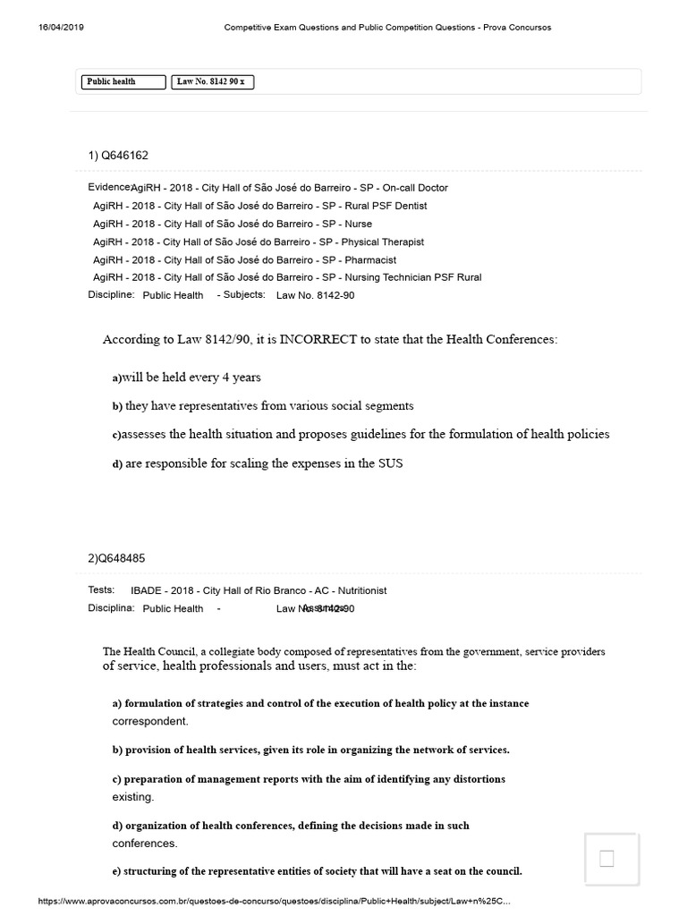 Questions - Law 8142-80 | PDF | Neurology | Pediatrics