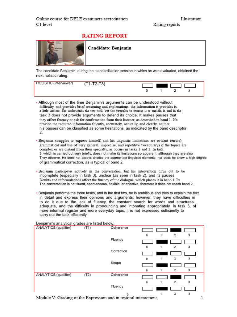 DELE C1 Grading Report Benjamin Illustration Band 1 | PDF | Fluency ...