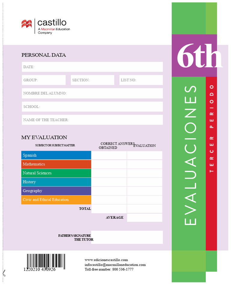 6th Grade Spanish Evaluation Document | PDF | Area | Poetry