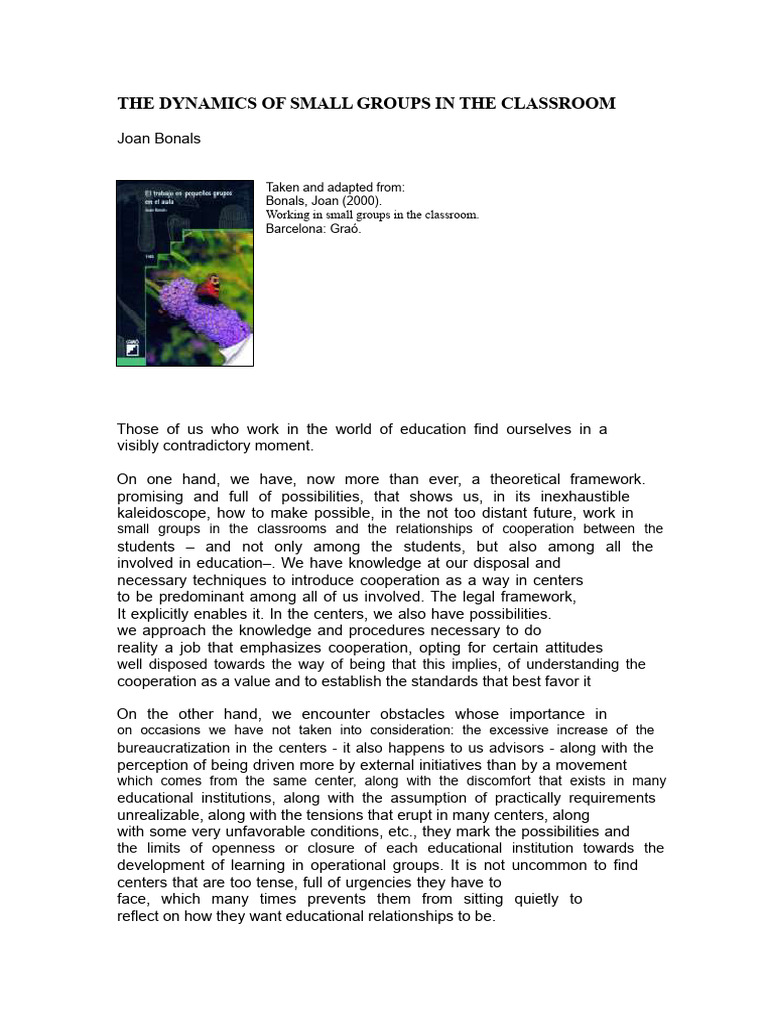 The Dynamics of Small Groups in The Classroom | PDF | Learning | Knowledge