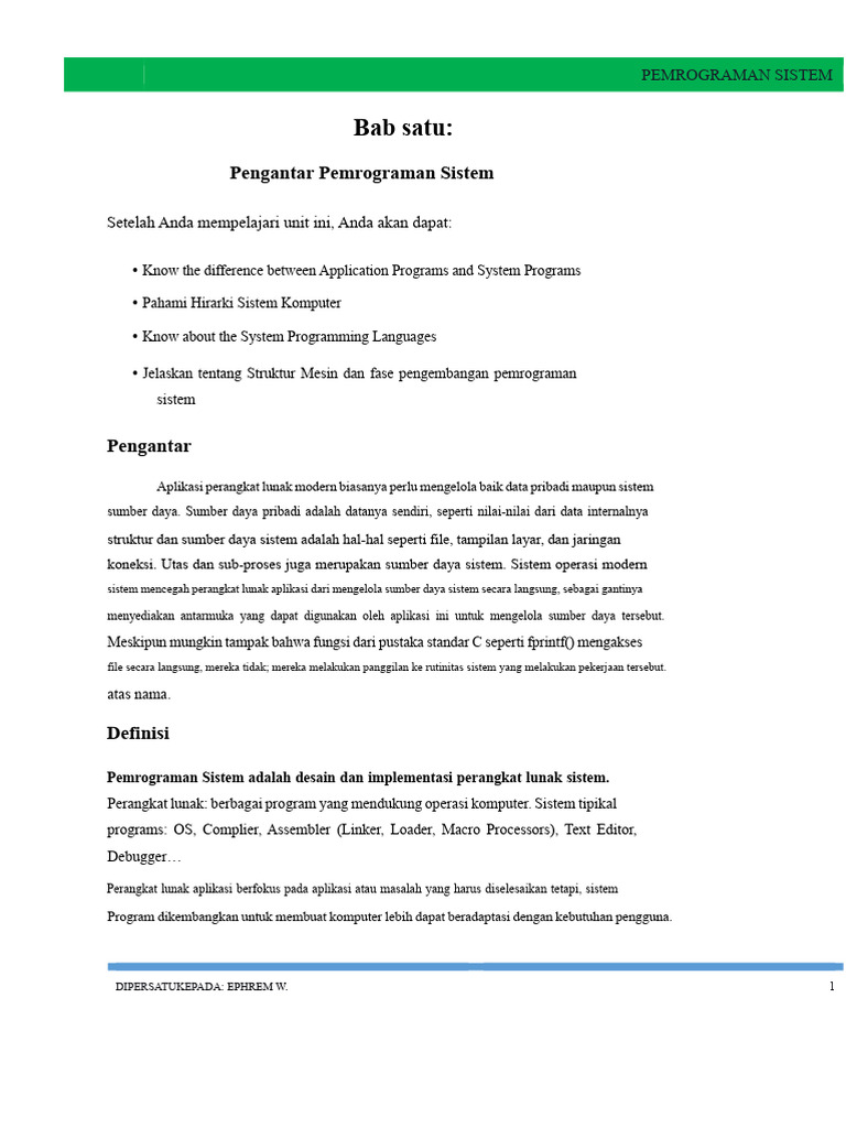 BAB SATU - Pengantar Pemrograman Sistem | PDF
