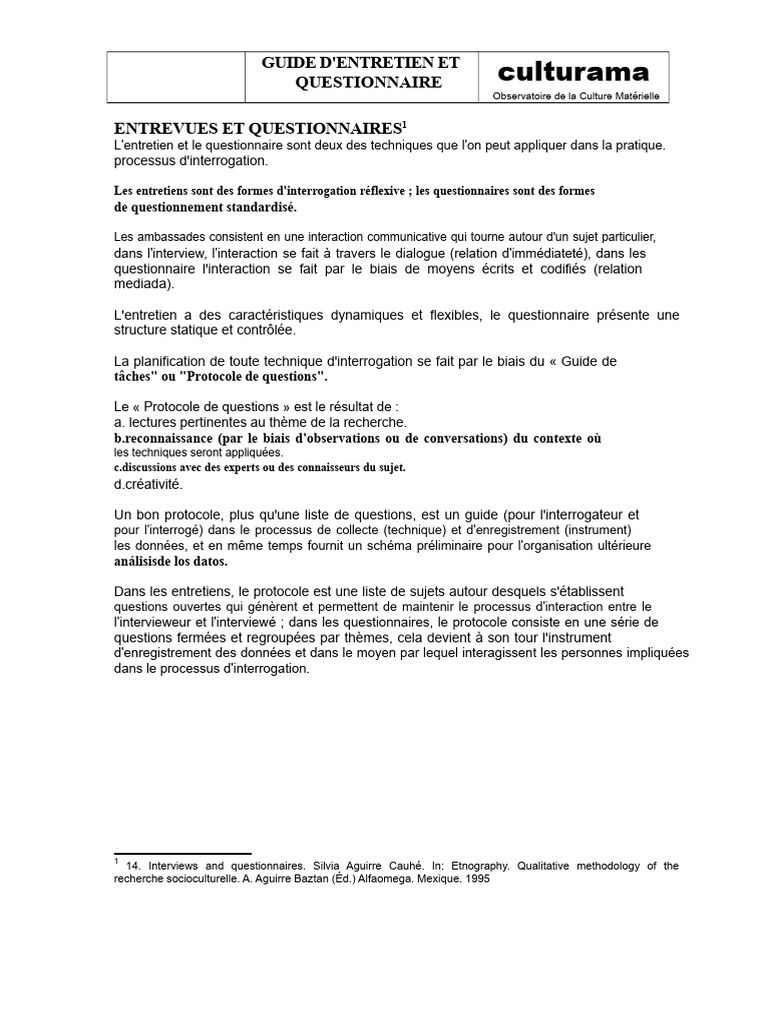 Guide d'entretien et questionnaire efficace | PDF