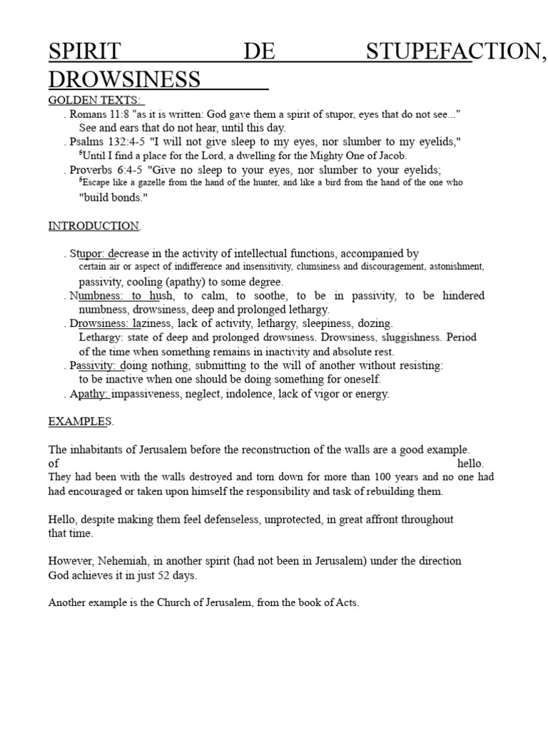 Spirit of Stupor, Drowsiness | PDF | Acts Of The Apostles | Jesus