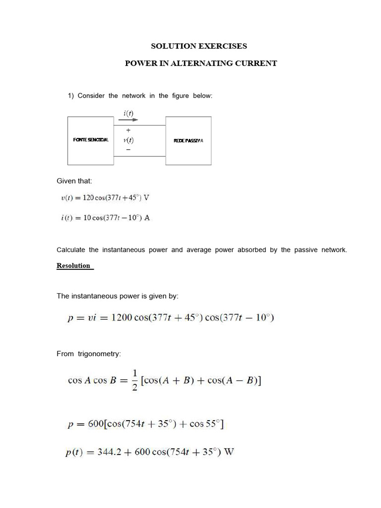 List 1 - Power in Alternating Current - Solved Exercises | PDF | Ac ...