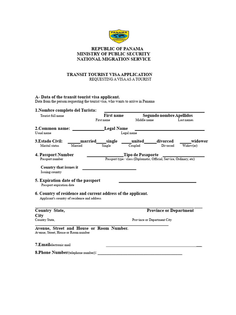 TRANSIT TOURIST VISA APPLICATION FORM (1) (1) Copy 2 | PDF | Travel Visa | Passport