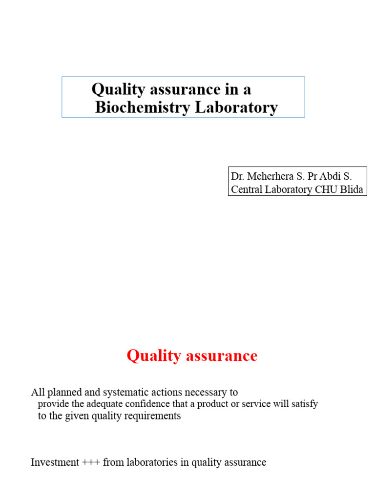 Quality Assurance in A Biochemistry Laboratory - 104212 | PDF ...