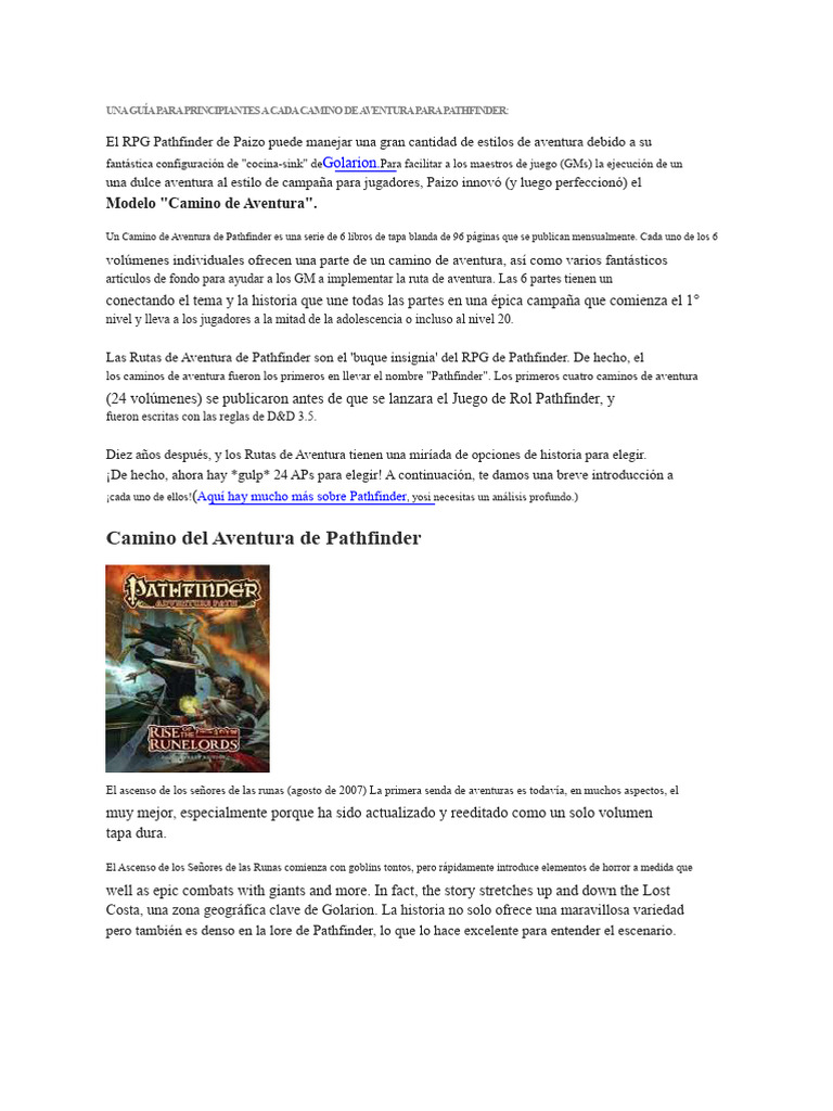 Guía para Principiantes de Cada Camino de Aventura en Pathfinder | PDF ...