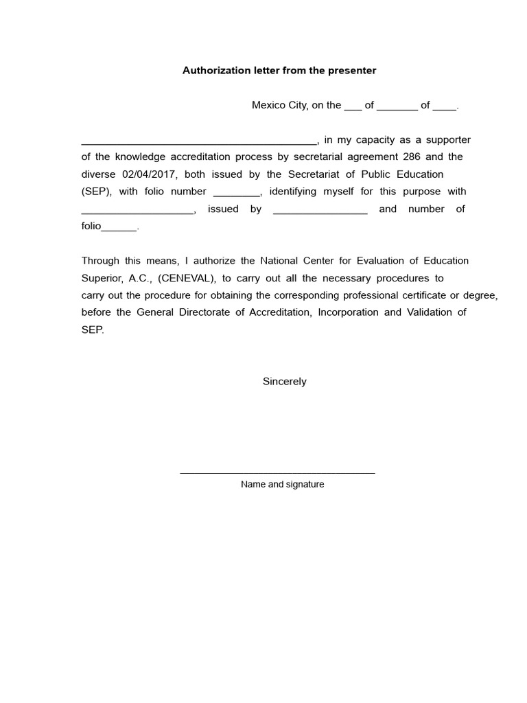 Authorization Letter for CENEVAL Procedures | PDF